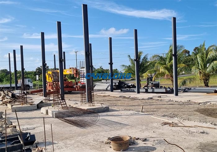 Steel structure installation for three story commercial building in ...